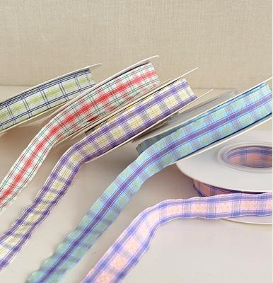 China DIY Crafts Usage 1.5cm Spring/Summer Colorful Grid Ribbons Eco-friendly Flower Bouquet Weaving Materials for Weaving Shop for sale