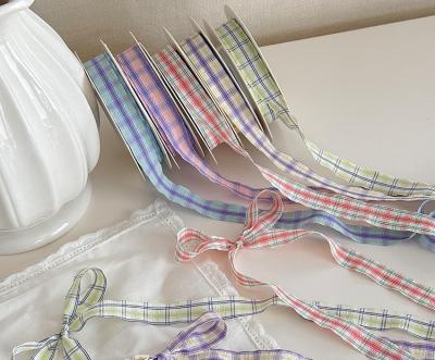 China DIY Crafts Usage 1.5cm Spring/Summer Colorful Grid Ribbons Eco-friendly Flower Bouquet Weaving Materials for Weaving Shop for sale