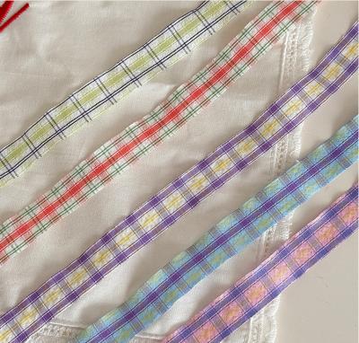 China DIY Crafts Usage 1.5cm Spring/Summer Colorful Grid Ribbons Eco-friendly Flower Bouquet Weaving Materials for Weaving Shop for sale