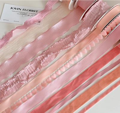China Soft Peach Series Ribbon Flower Bouquet Strap 2024 Valentijnsdag Bakken DIY Handgemaakt Bloemen Weaving Ribbon 2.5cm Gebruik Te koop