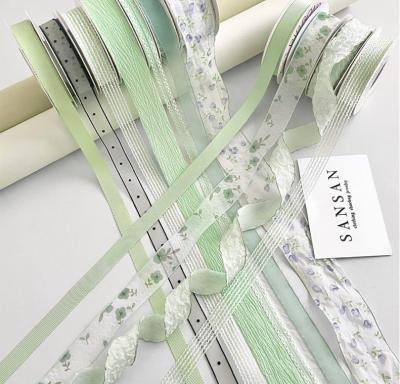 Cina 1cm Lavabile Menta Manbo Nastro Fiore Bouquet Galleggiante Fatto a Mano Design Floreale Fai da Te Regalo Torta Confezione Cinturino Decorativo in vendita