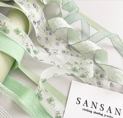 China 1cm Wasbare Mint Manbo Lint Bloem Boeket Drijf Handmade Bloemen Ontwerp DIY Cadeau Taart Pak Decoratieve Band Te koop