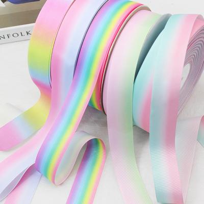 Cina Nastro a coste arcobaleno sfumato per stampa a trasferimento termico, fai da te, fiocco, fascia per capelli, confezione regalo, materiale ausiliario, nastro per accessori per capelli in vendita