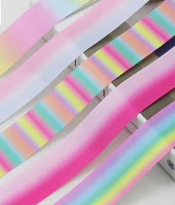China Gradient Rainbow Ribbed Ribbon Transferência de calor Impressão DIY Bow Headband Caixa de presente Embalagem Material auxiliar Faixa para acessórios de cabelo à venda