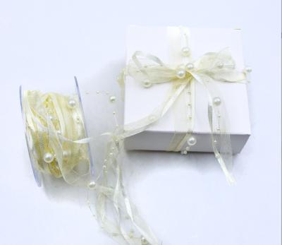 China Parel Liefde Garen Parel Ketting Lint Bloem Verpakkingsmateriaal Kralen Haaraccessoires Cadeau DIY Lint 1cm /5m Kleurechtheid Te koop