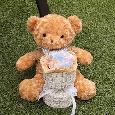 China A teddy bear doll bouquet, a birthday gift for graduation on the Qixi Festival, a girl gives her best friend and girlfriend a teddy bear hug and a soap bouquet for sale