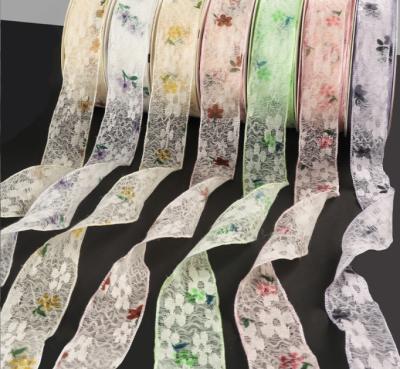 Cina Nastro di pizzo verde da 2,5 cm/10 m, materiali floreali per il bouquet di garza di bellezza del giorno di San Valentino Qixi in vendita