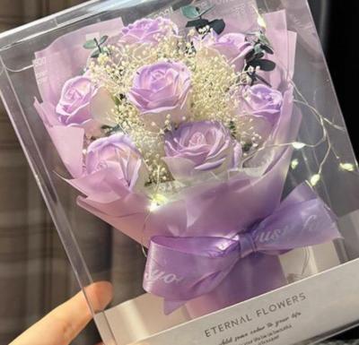 China Mini Flower Bouquet Valentine's Day Ice Blue Rose Soap Flower Bouquet Full of Star Dried Flowers for Girlfriend Wife Gift for sale