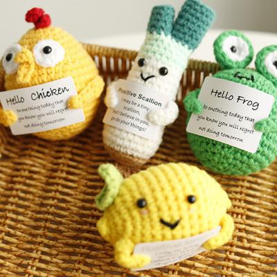 China Positive Potato Pickle Emotional Support Gift Toys Funny Desk Decor Handmade Crochet Doll for sale