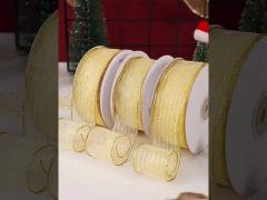 Polyester kerst lint voor bakverpakking 4cm/25m Metalen draad rand cadeau verpakking lint net sneeuw lint decoratie lint