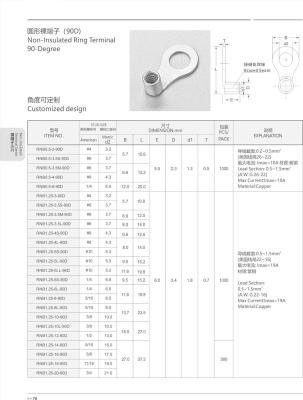 China Copper non insulated circular bare terminal 90 degree JIDC RNB14-6-105D ring terminal for electrical for sale