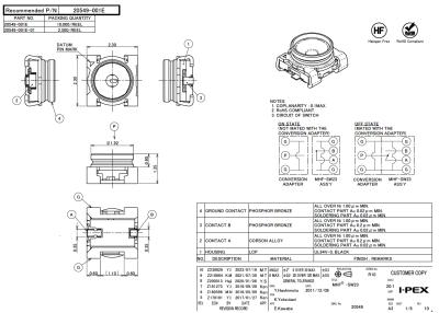 China High frequency inspection connector I-PEX 20549-001E supporting 5G sub-6 Bluetooth and GPS connectivity for sale
