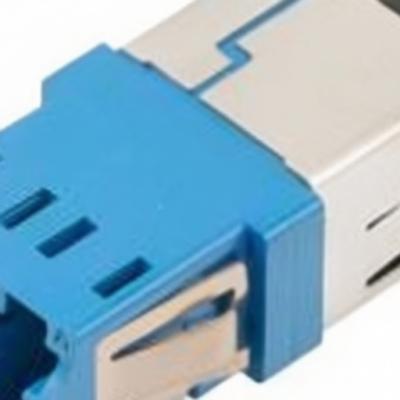 China LC LC duplex fiber optic coupler with external shutter compact side spring housing L-com FOA-810-BLU blue for sale