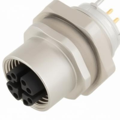 China Industrial grade L-com REC-M128XFR M12 female X-coded rear mount solder connector supports CAT6 Class EA data transfer for sale