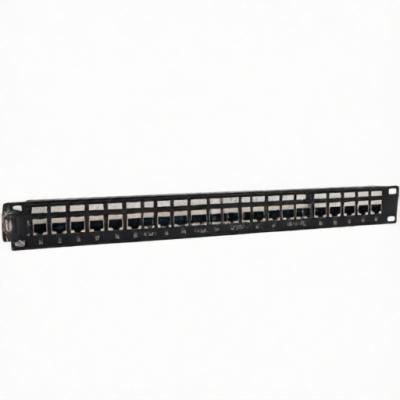 China 24 Port 1U Rack Panel Featuring L-com PR175-SR6-24-CM Shielded Right Angle CAT 6 RJ45 Couplers for sale