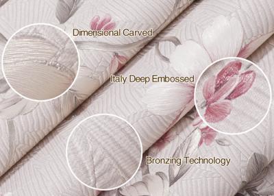Cina Carta da parati floreale del paese rosa-chiaro amichevole eco-, rivestimenti murali del vinile della stanza della lettiera in vendita