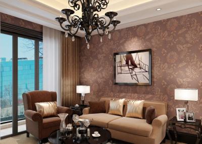 Cina Carta da parati lavabile del vinile del modello floreale di Brown con stile rustico impresso in vendita