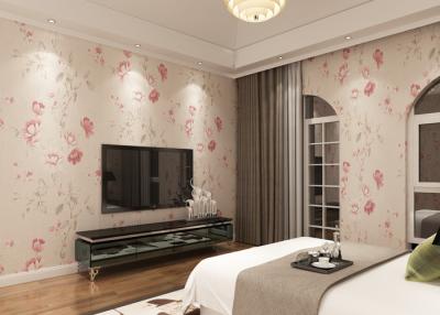 Cina Carta da parati floreale del paese rosa-chiaro amichevole eco-, rivestimenti murali del vinile della stanza della lettiera in vendita