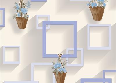 Cina carta da parati domestica non tessuta a prova d'umidità 3D con il canestro dei fiori e delle stampe del quadrato in vendita