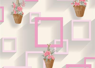 Cina carta da parati domestica non tessuta a prova d'umidità 3D con il canestro dei fiori e delle stampe del quadrato in vendita