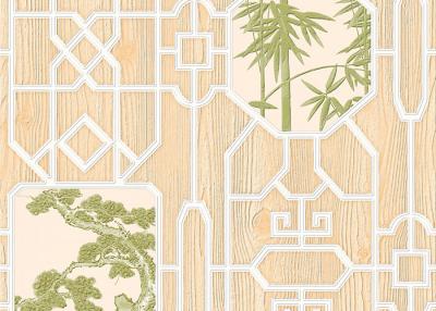 Cina Grano di legno simulato carta da parati geometrica di stile cinese di stampa dell'albero e del bambù in vendita