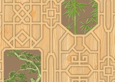 Cina Grano di legno simulato carta da parati geometrica di stile cinese di stampa dell'albero e del bambù in vendita