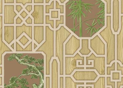 Cina Grano di legno simulato carta da parati geometrica di stile cinese di stampa dell'albero e del bambù in vendita