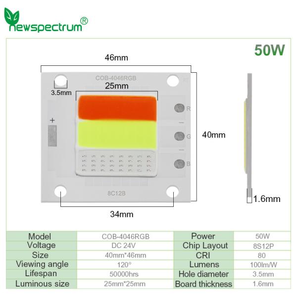 High Power RGB LED-module Flip Chip COB geïntegreerd 50W 24V-30V