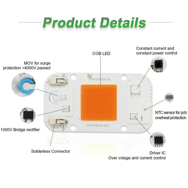110v 50w AC LED Module COB Chip No Welding Lamp Bead Full Spectrum 380nm-840nm