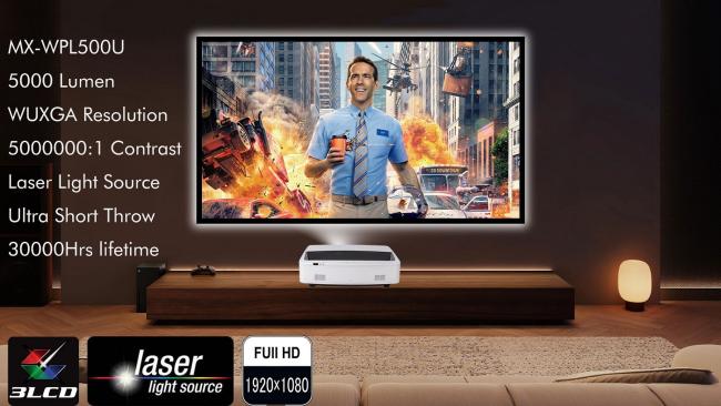 WUXGA Laser Projector showing high-quality home cinema display