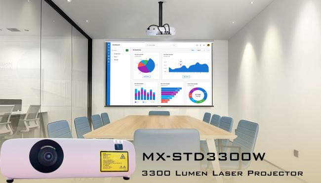 3300 Lumen 3LCD Laser Projector showing bright projection in meeting room