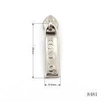 China Custom Embossed Logo Nickel Plated Zipper Pulls for #3 #5 Handbag Hardware for sale