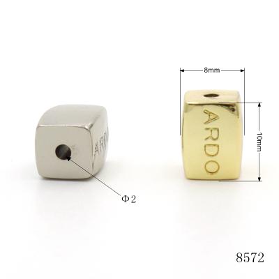 China 10mm Square Metal Alloy Bead With Text Engraving Custom Bracelet Space Beads for sale