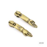 China Hand Shape Zipper Pull Charm Matte Antique Brass Metal Zipper Slider for Bag Accessories OEM ODM for sale