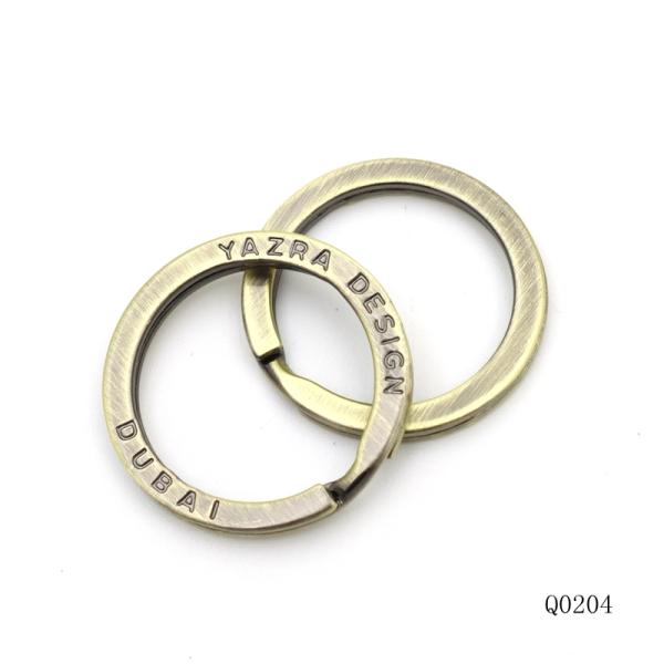 Quality Flat Split Key Ring Brushed Antique Brass Key Rings 25mm With Stamping Logo for sale