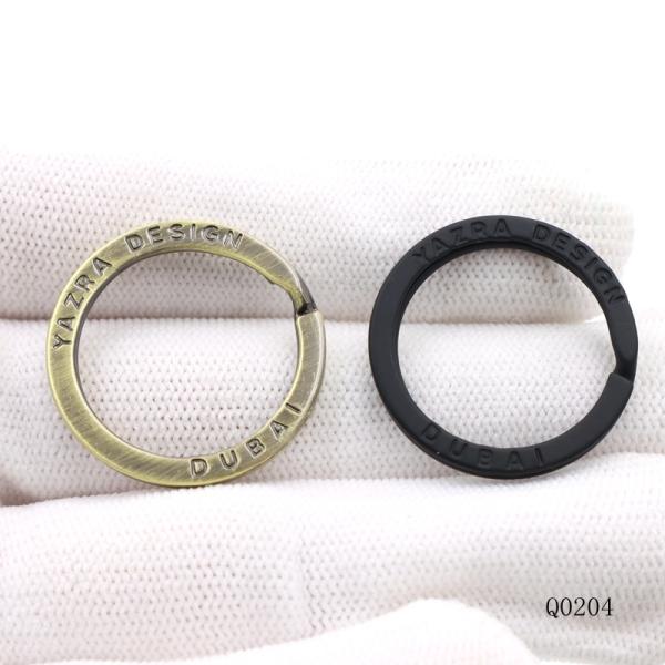 Quality Flat Split Key Ring Brushed Antique Brass Key Rings 25mm With Stamping Logo for sale