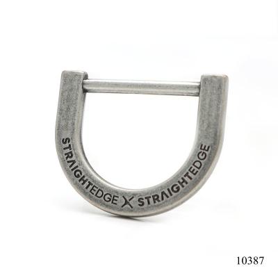China Antique Silver Plated Custom Flat Metal Dee Ring With Deep Black Logo For Leather Bag for sale