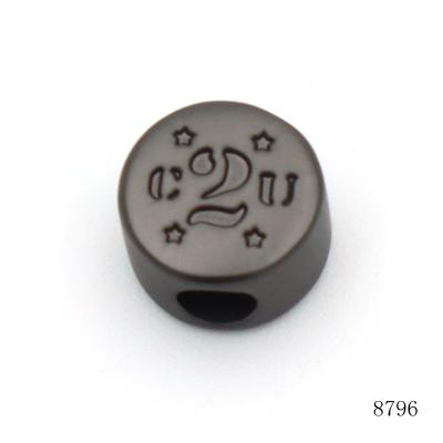 China Matte Black Small Flat Circle Metal Beads With Engraved Logo, Zinc Alloy Spacer Beads For Braided Bracelet & DIY Jewelry Making for sale