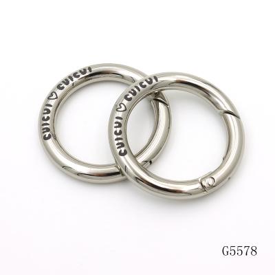 China Black Laser Logo Option Circle Ring Premium Round Carabiner Metal Keychain Spring O Ring Clasp for sale