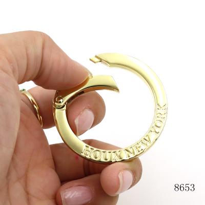 China Durable Quality Gurantee Metal Big Spring O Ring Gold Plating Custom Logo Carabiner Clasp for sale