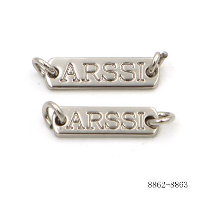 China Custom Engraved Metal Brand Tag 18mm Zinc Alloy Logo Plate with Loops for Wine Bottle Chain Tag for sale