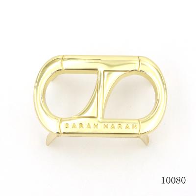 China Wholesale Custom Logo Double D Zinc Alloy Plate with Four Prongs, Bulk Embossed Brand Metal Nameplate for Designer Handbags for sale
