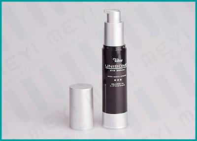 China 40 ML Black Cosmetic Pump Bottle With Glossy Matt Silver Pump And Cap for sale