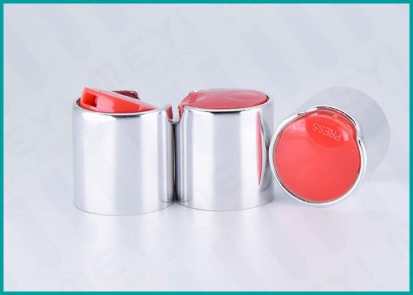 24mm Aluminum Disc Top Cap Glossy Silver For Body Wash Gel / Hand Washing Soap