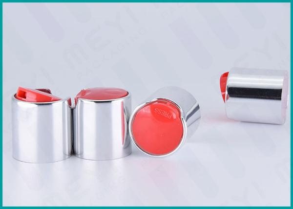 24mm Aluminum Disc Top Cap Glossy Silver For Body Wash Gel / Hand Washing Soap