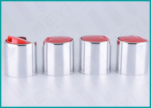 24mm Aluminum Disc Top Cap Glossy Silver For Body Wash Gel / Hand Washing Soap