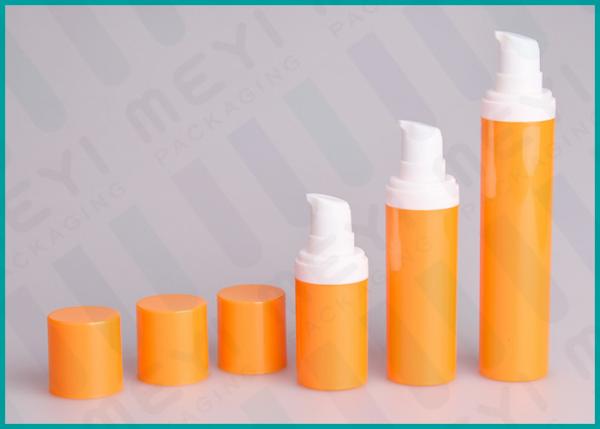 Orange PP Airless 15ml 50ml 30ml Pump Bottle Cylinder Shape For Cosmetics