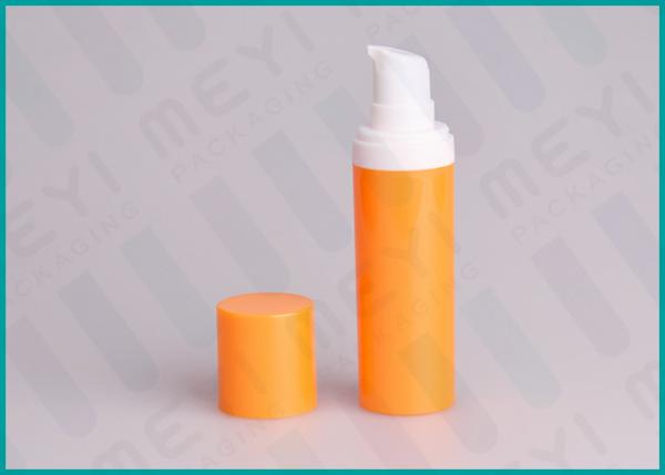 Orange PP Airless 15ml 50ml 30ml Pump Bottle Cylinder Shape For Cosmetics