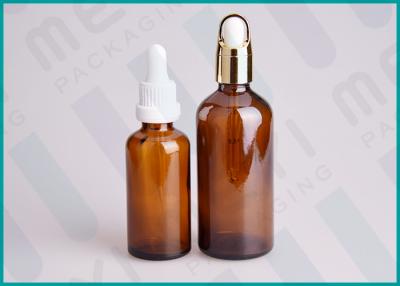China 5ml - 100ml Amber Dropper Bottles , Cosmetic Essential Oil Dropper Bottle  for sale