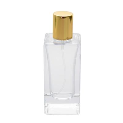 China Luxury Square Empty 100ml Glass Perfume Bottle with Gold Cap for sale